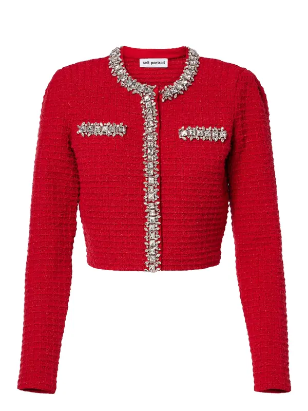 SELF-PORTRAIT Embellished Cardigan - Red