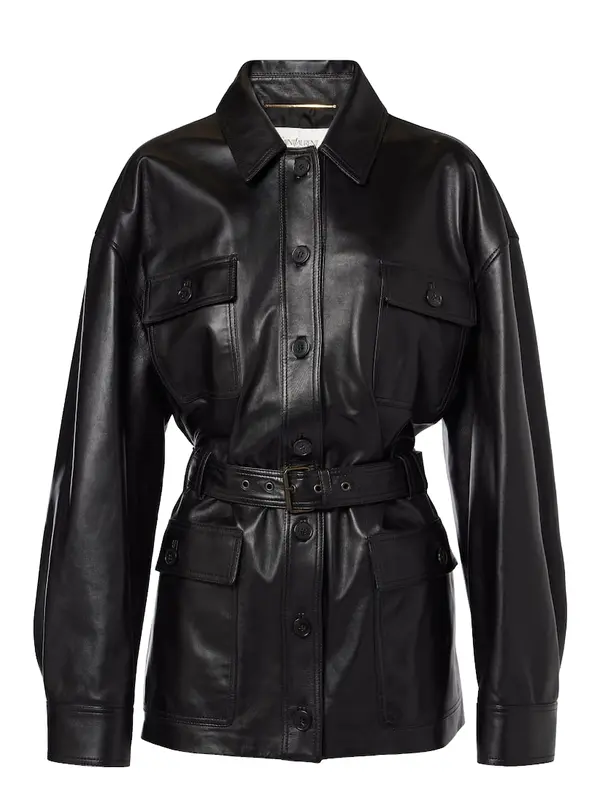 Saint Laurent Saharienne Belted Leather Jacket - Black