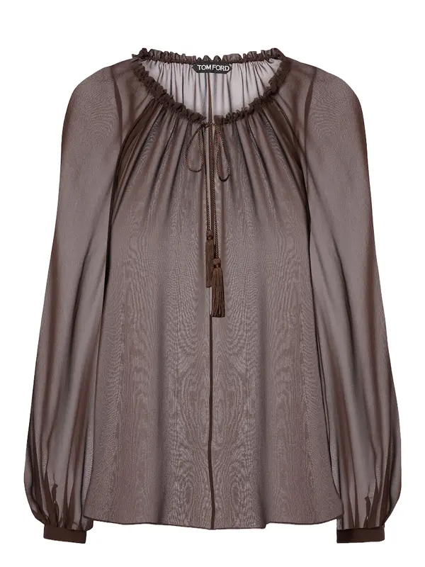 TOM FORD Sheer Silk Georgette Blouse - Brown