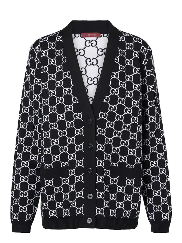 Gucci Gg Wool-blend Jacquard Cardigan - Black