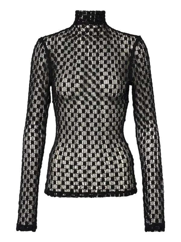 RÓHE Cotton-blend Lace Turtleneck Top - Black