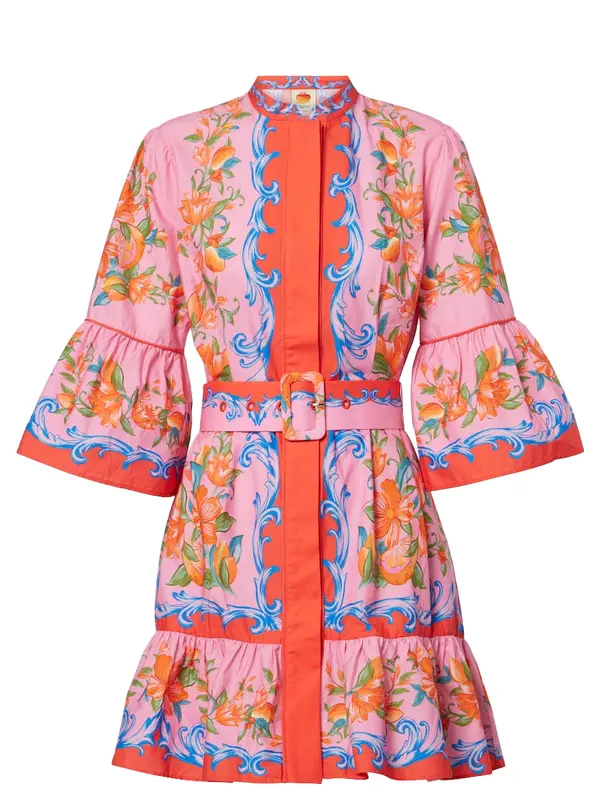 Farm Rio Floral Belted Cotton Minidress - Multicoloured