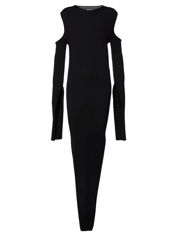 Rick Owens Caped Wool Maxi Dress - Black