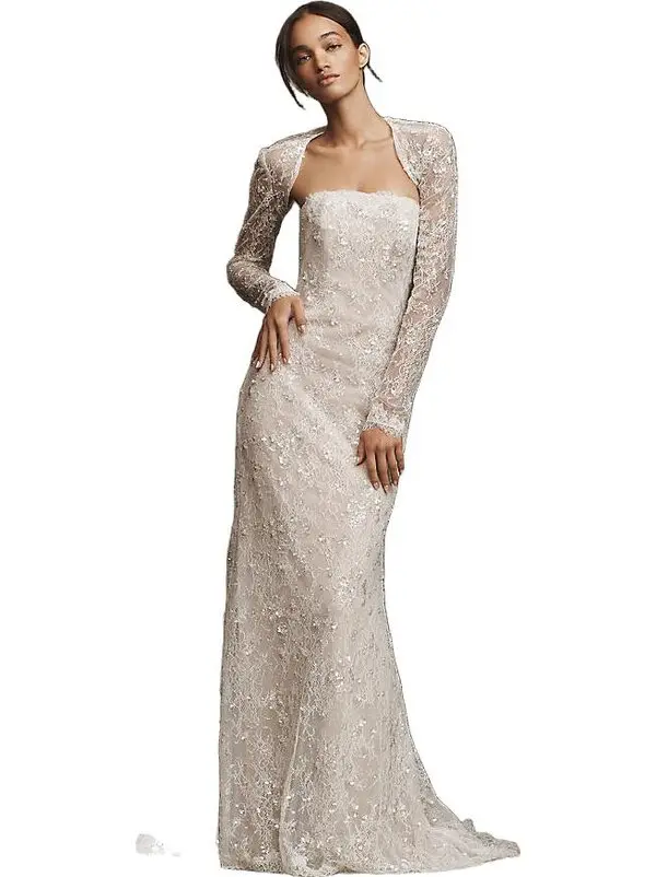 Watters Maeve Strapless Sequin Lace Sheath Wedding Gown - Ivory