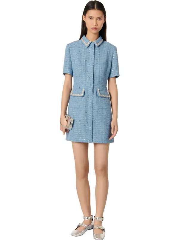 Maje Sequin Tweed Mini Dress - Blue