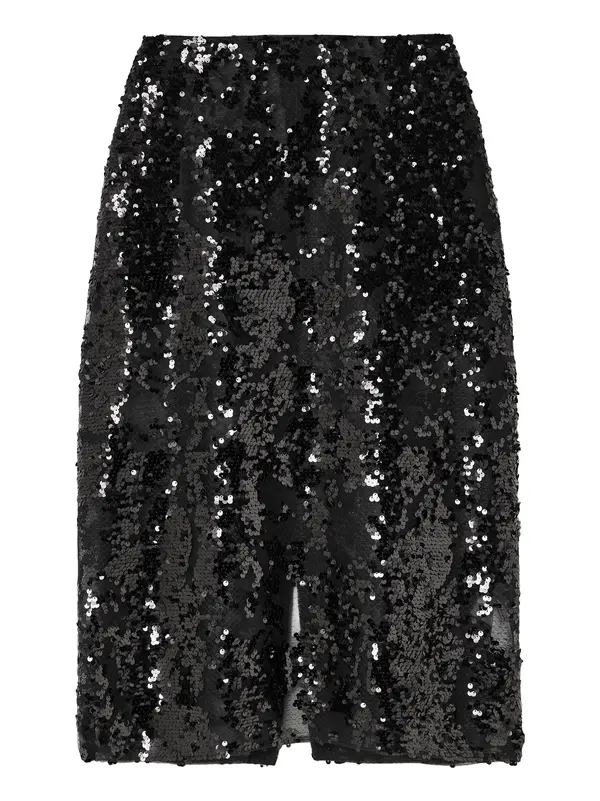 Victoria Beckham Sequined Tulle Midi Skirt - Black