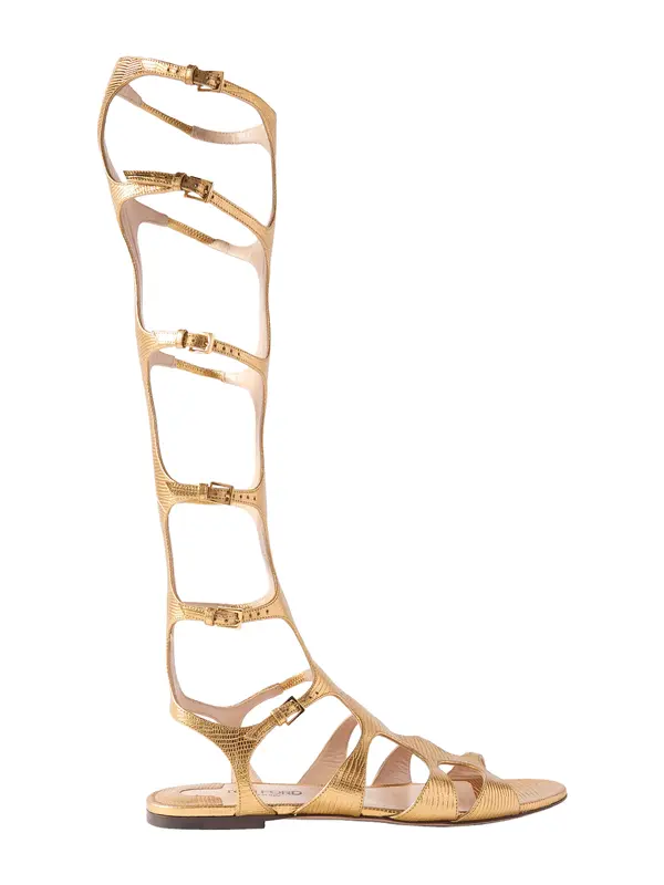 TOM FORD Paradise Lizard-effect Leather Sandals - Metallic