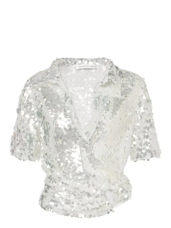 Christopher Esber Sequined Polo Shirt - Silver