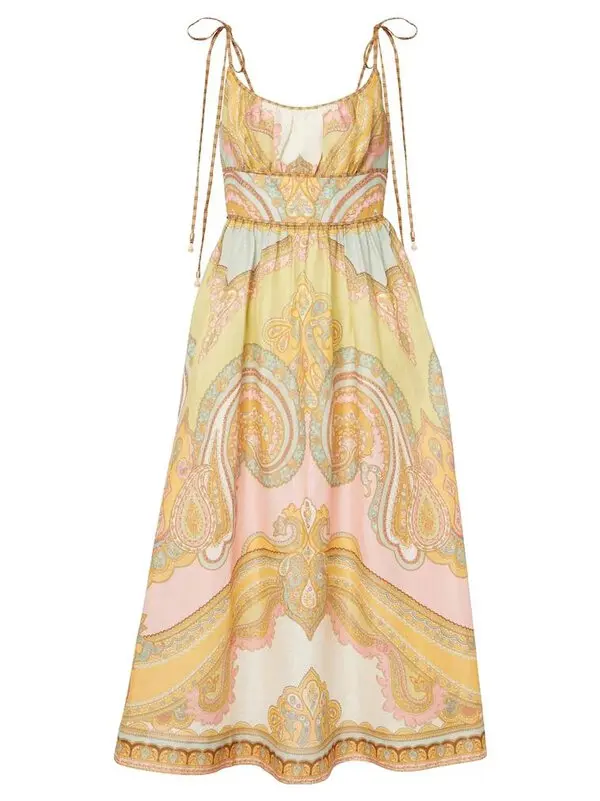 Zimmermann Maxine Picnic Paisley Linen Bustier Dress - Multicoloured