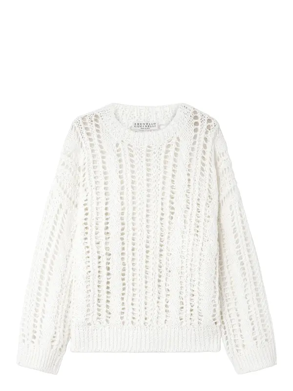 Brunello Cucinelli Open-knit Jute-blend Sweater - White