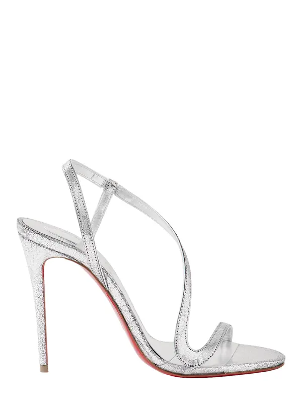 CHRISTIAN LOUBOUTIN Rosalie 100 Metallic Cracked-leather Slingback Sandals - Silver