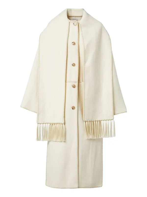 TOTEME Fringed Embroidered Wool Coat - White