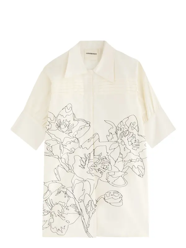 LOVEBIRDS Embroidered Silk-satin Shirt - Ivory