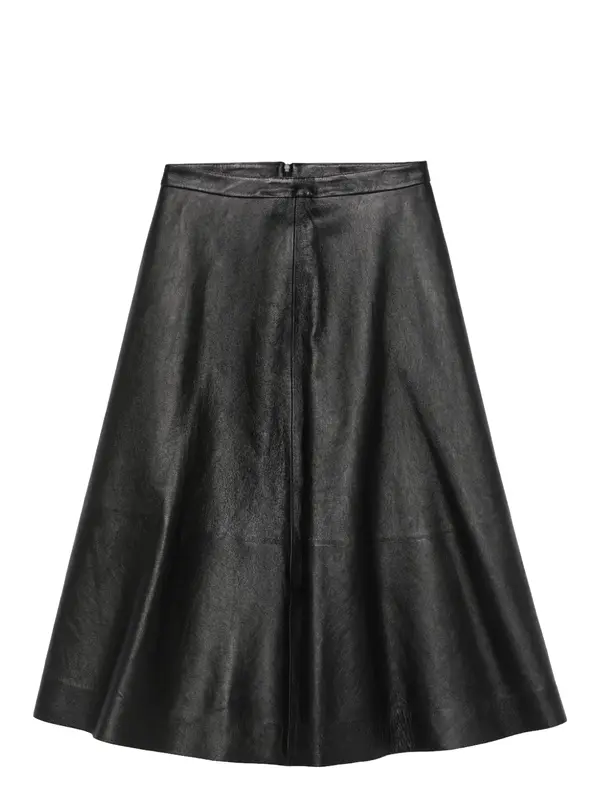Balenciaga Leather Midi Skirt - Black