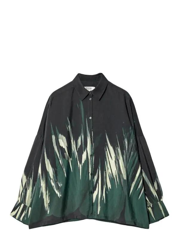 Cos Printed Linen-blend Shirt - Black