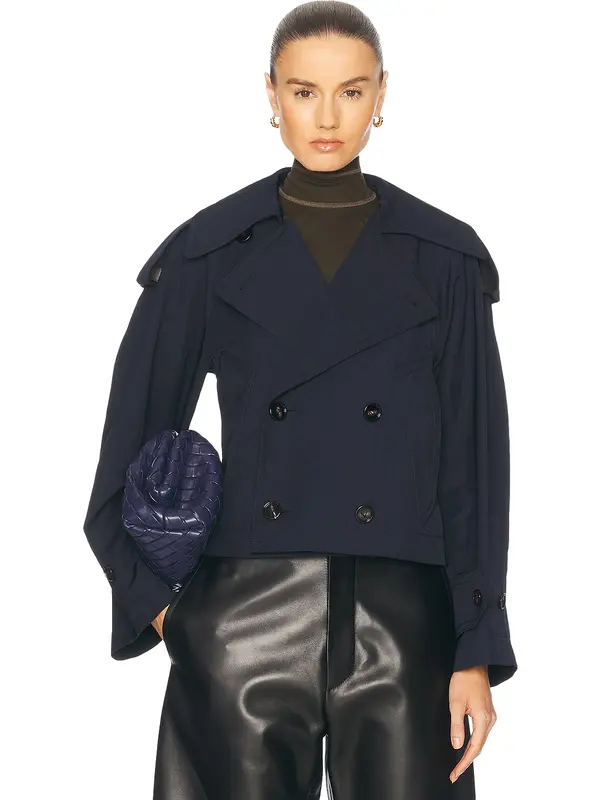 Bottega Veneta Cropped Trench Coat - Midnight Blue