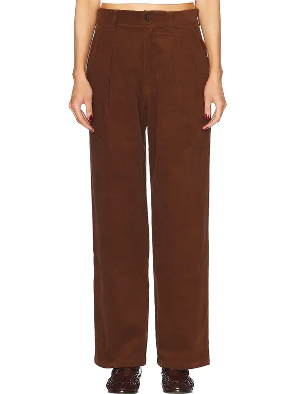 WAO Wide Leg Pleated Corduroy Pant - Brown