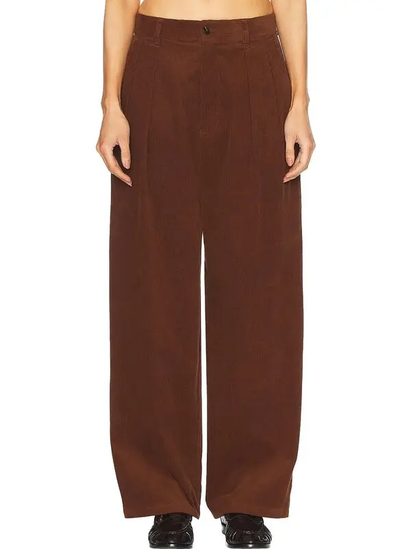 WAO Wide Leg Pleated Corduroy Pant - Brown