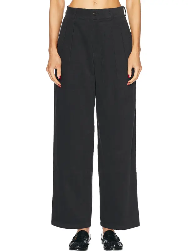 WAO Wide Leg Pleated Corduroy Pant - Charcoal