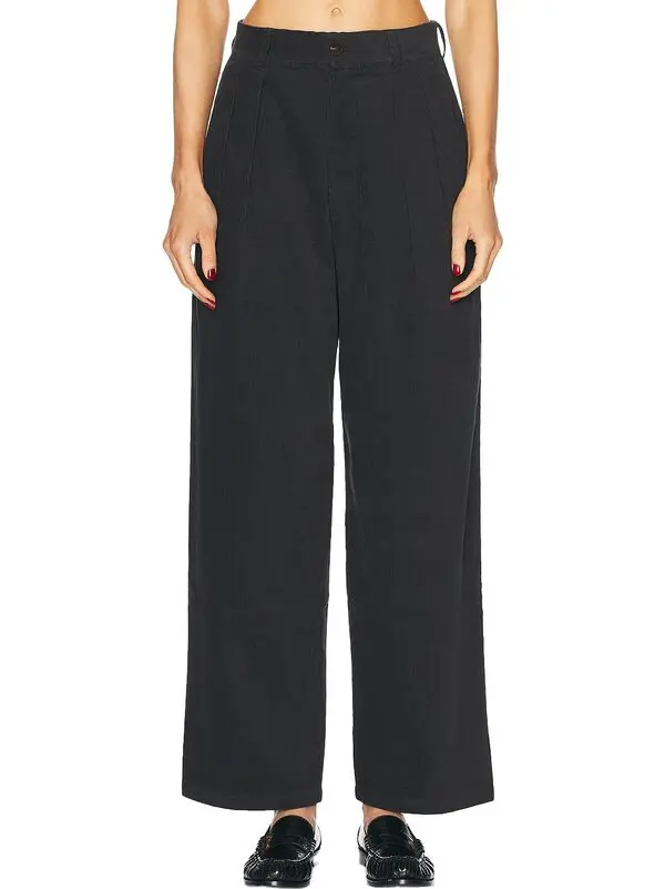 WAO Wide Leg Pleated Corduroy Pant - Charcoal