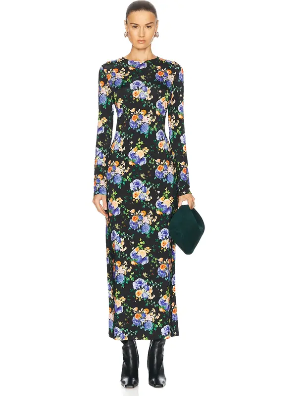 Rabanne Long Sleeve Maxi Dress - Black & Purple Flower