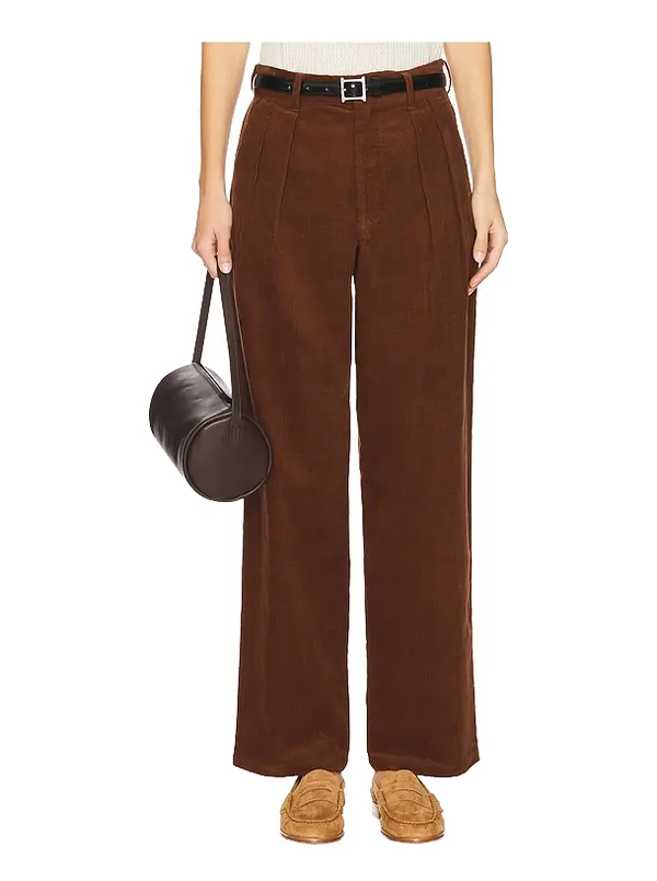 WAO Wide Leg Pleated Corduroy Pant - Brown