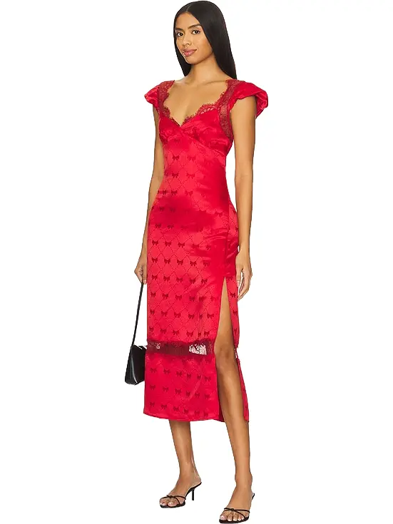 Free People Foolish Heart Midi Dress - Red Dahlia Combo