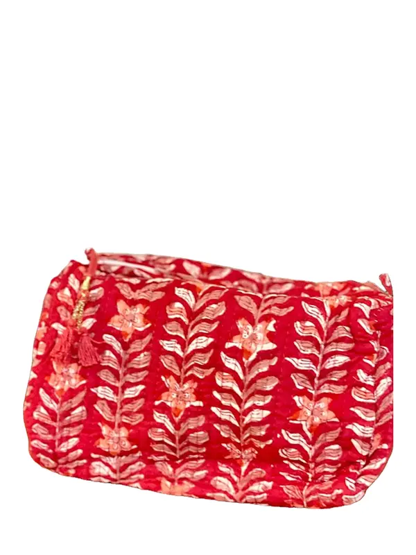 BE DEVA Yani Cosmetic Bag - Red With White Floral Design