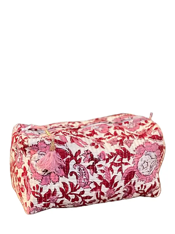 BE DEVA Puja Cosmetic Bag - White With Pink Flowers