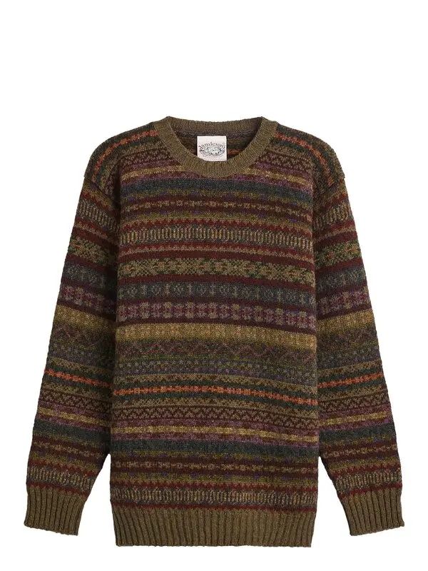 JAMIESON'S OF SHETLAND Fair Isle Crew Knit - Seaweed