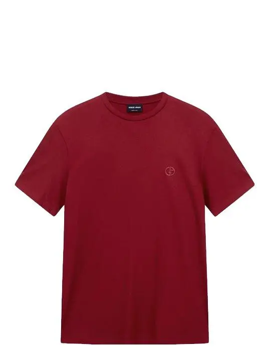 Giorgio Armani Cotton-interlock T-shirt With Embroidered Logo - Red