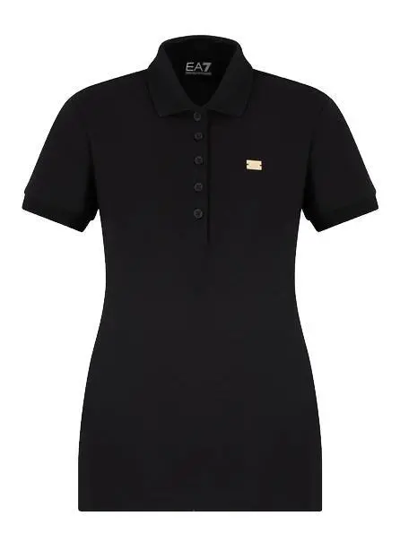 EA7 Core Lady Stretch-cotton Jersey Polo Shirt - Black