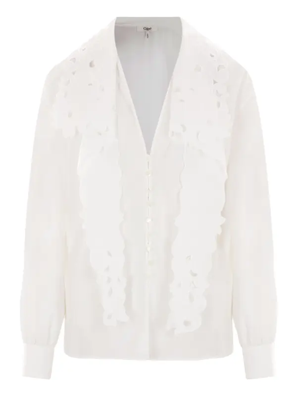 Chloé Embroidered Lavallière Shirt - White