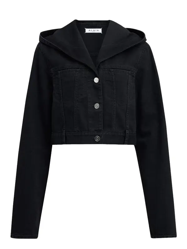 Alaïa Crop Hooded Denim Jacket - Noir Alaia