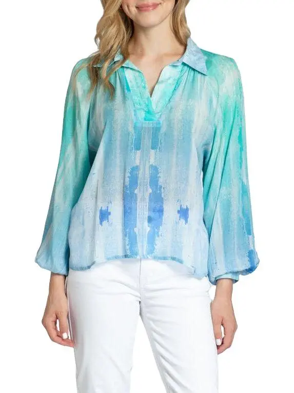 APNY Half Placket Top - Turquoise Multi