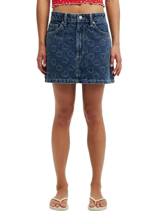 COTTON ON Original Denim Mini Skirt - Atlantic Blue Heart