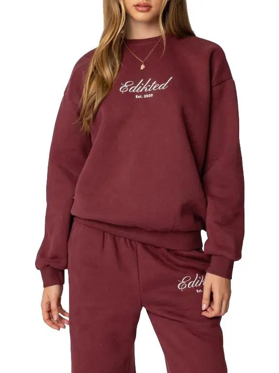 EDIKTED Relaxed Fit Sweatshirt - Burgundy