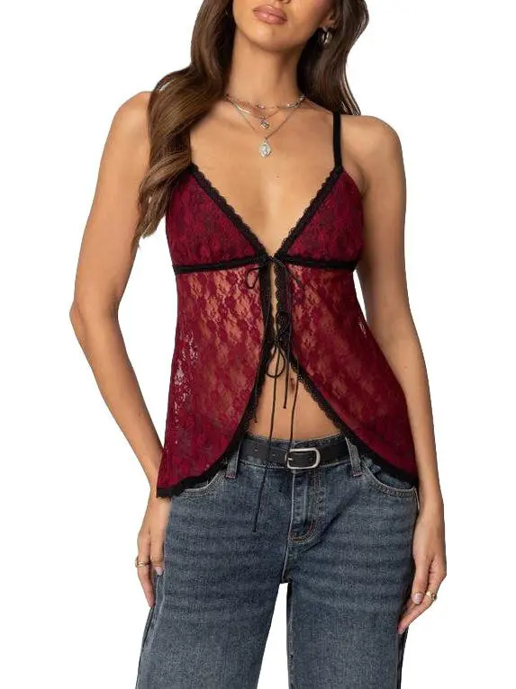 EDIKTED Maude Lace Camisole - Burgundy