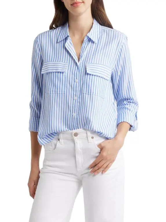 BEACHLUNCHLOUNGE Fallon Crop Button-up Shirt - Blue Ice