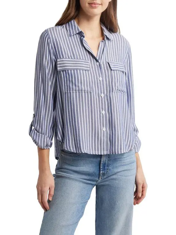 BEACHLUNCHLOUNGE Fallon Crop Button-up Shirt - Blue Tide