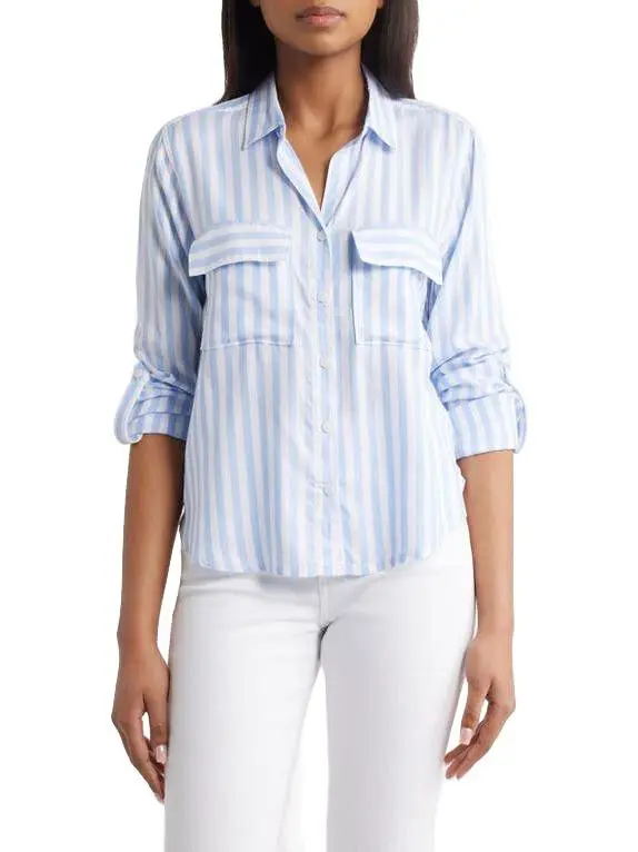 BEACHLUNCHLOUNGE Fallon Crop Button-up Shirt - Blue Veil