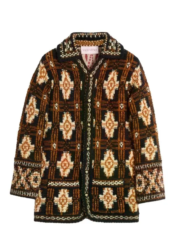 Valentino Garavani Geometric-pattern Wool Cardigan - Brown