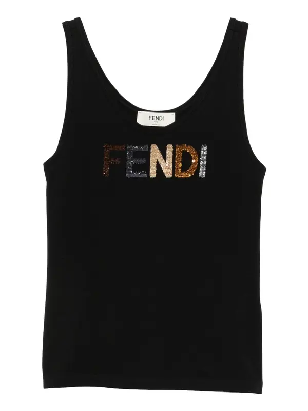 Fendi Sequin Logo Tank Top - Black