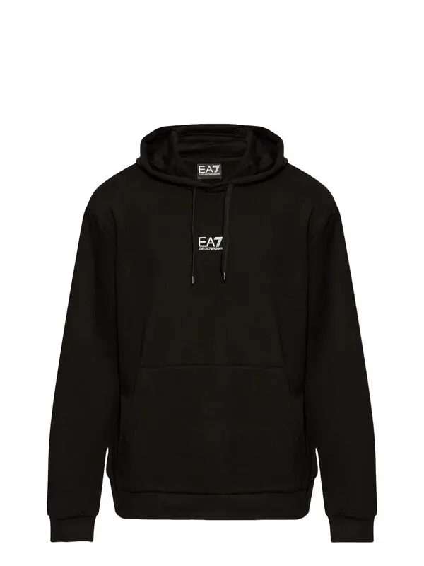EA7 Logo Print Hoodie - Black