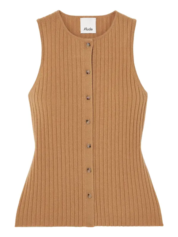 ALLUDE Ribbed Cashmere Vest - Brown