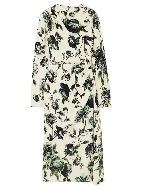 Erdem Violetta Draped Gathered Crepe Midi Dress - Neutrals
