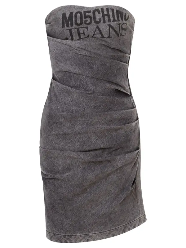 Moschino Logo-print Strapless Dress - Grey