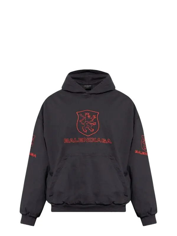 Balenciaga Logo Embroidered Hoodie - Black