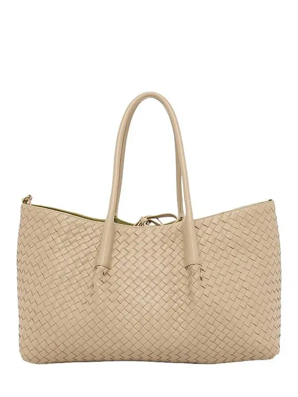 Bottega Veneta Pinacoteca Reversible Intrecciato Leather Tote - Ecru/matcha/brass