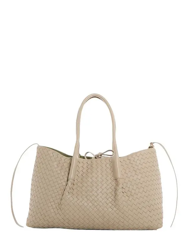 Bottega Veneta Pinacoteca Reversible Intrecciato Leather Tote - Ecru/matcha/brass